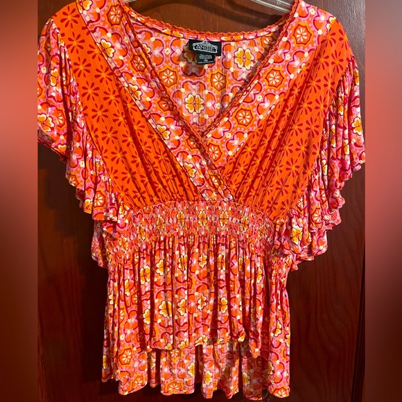 Angie | Tops | Angie Pink Orange Floral Top | Poshmark